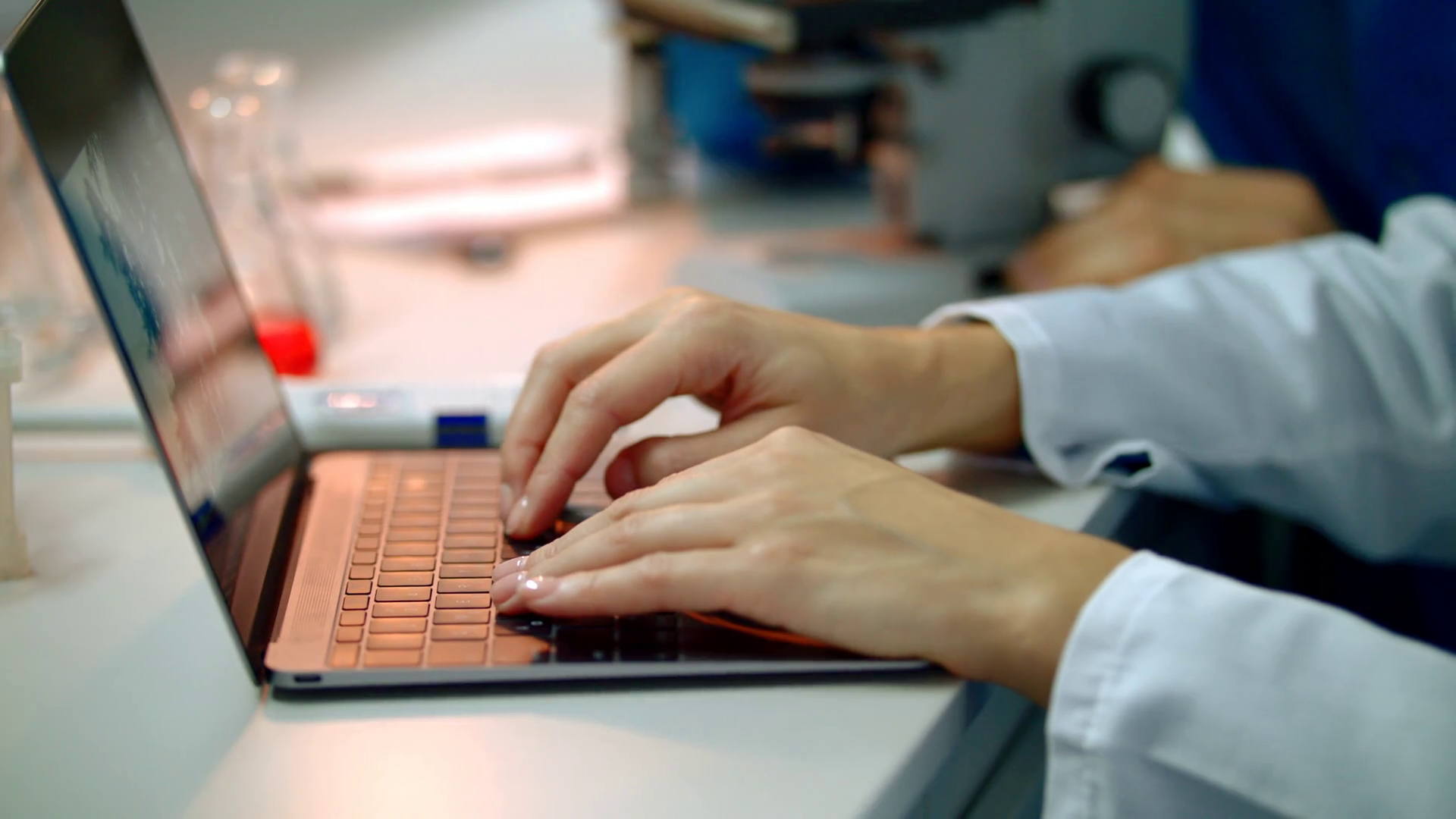 Scientist Hand Typing On Laptop Female Stock Footage SBV-313291737 ...
