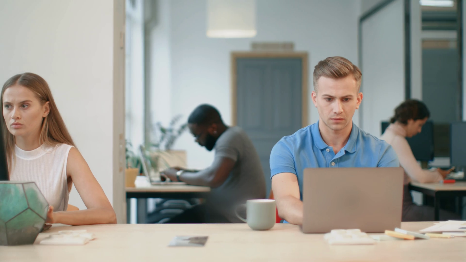 Serious Man Watching Computer At Workplace Stock Footage SBV-335899321 ...