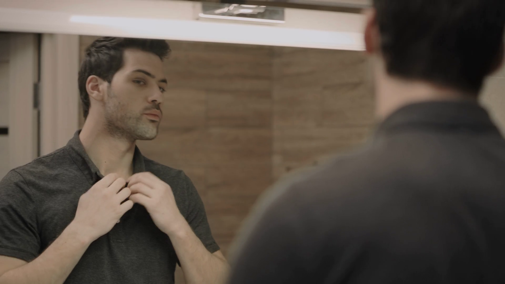 Man Looking Reflection In Front Of Mirror At Stock Footage SBV ...