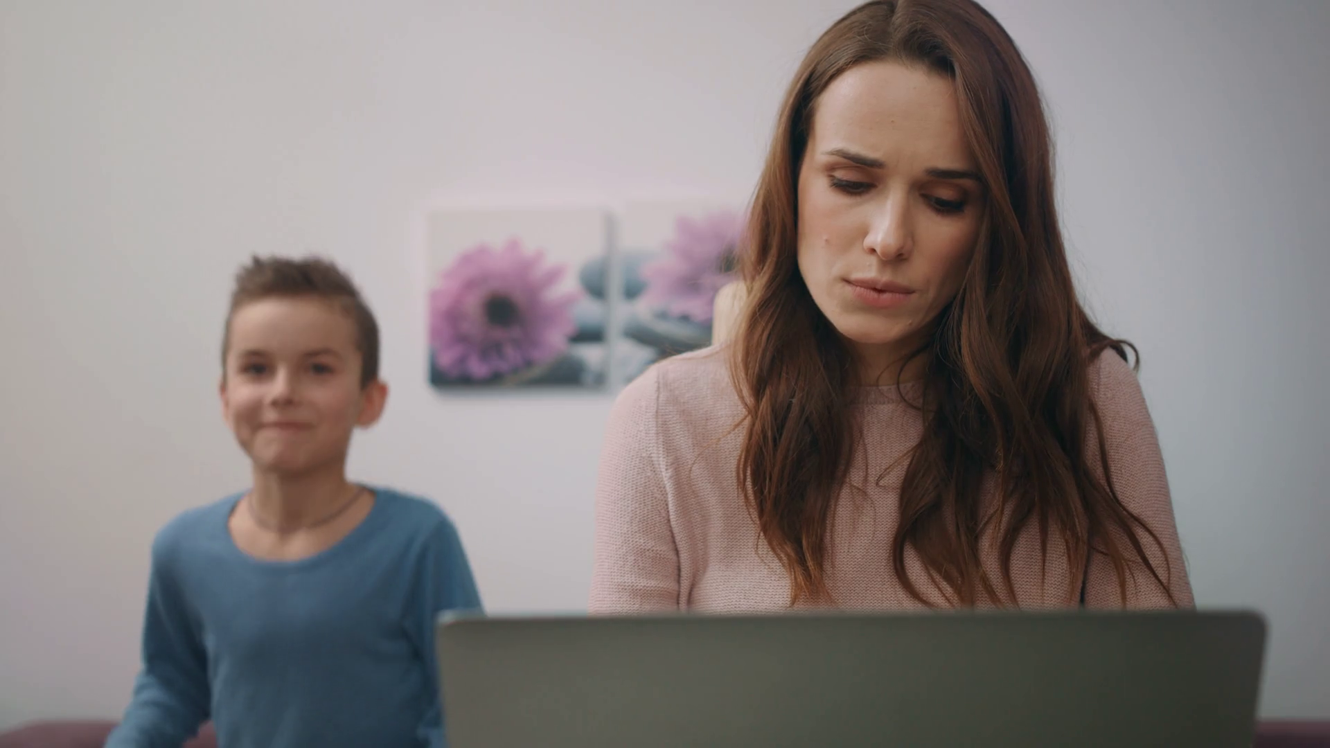 Tired Mother Working On Laptop At Home Boy Stock Footage SBV-331277481 ...