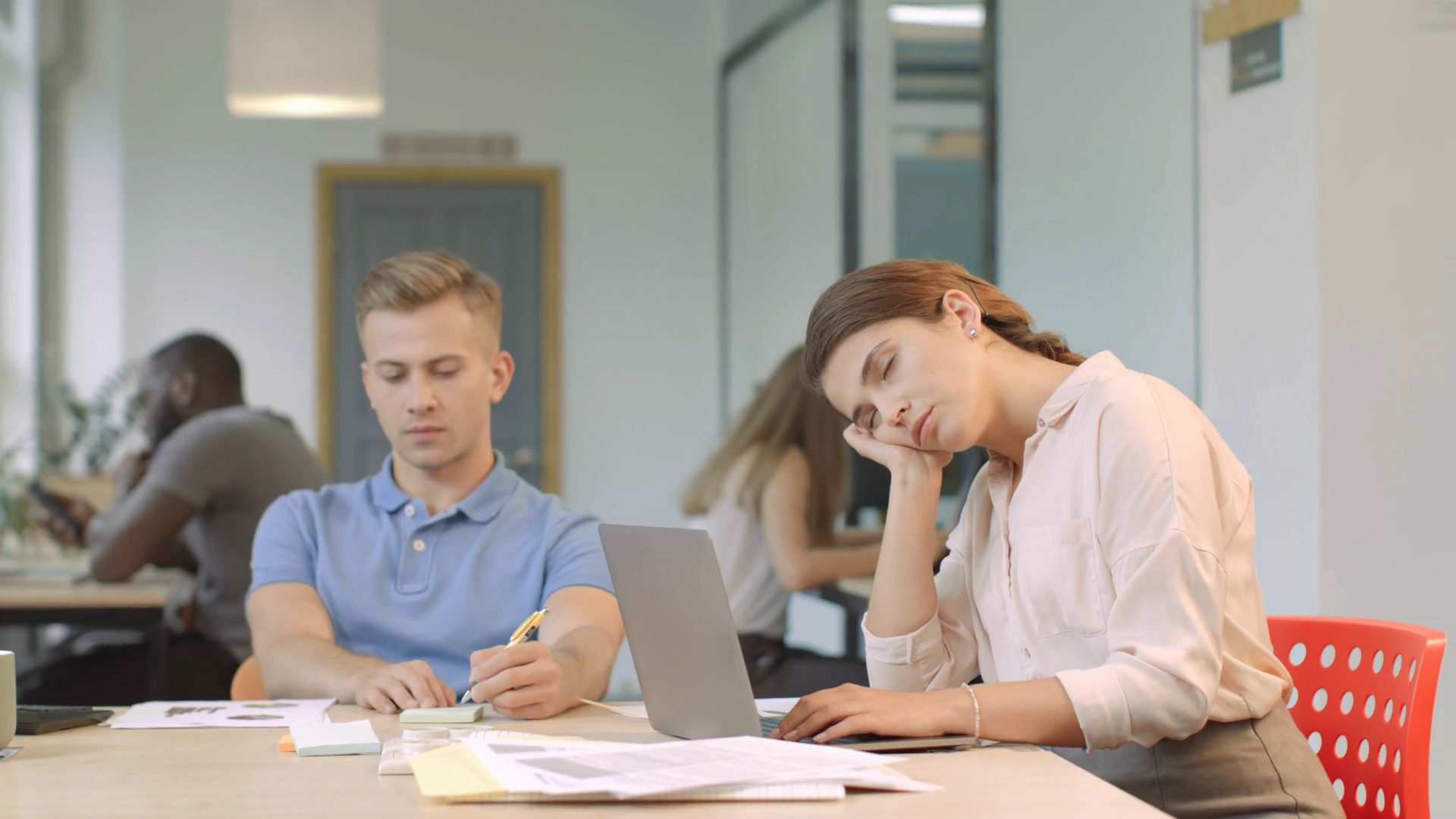 Tired Woman Feeling Sleepy At Workplace In Stock Footage SBV-335963646 ...