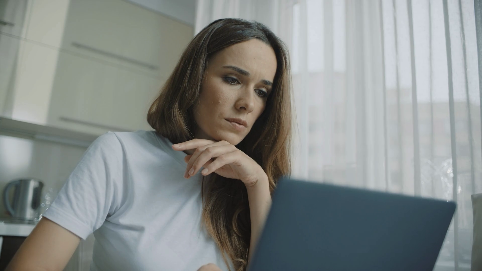 Tired Woman Looking At Laptop Computer Stock Footage SBV-333968212 ...