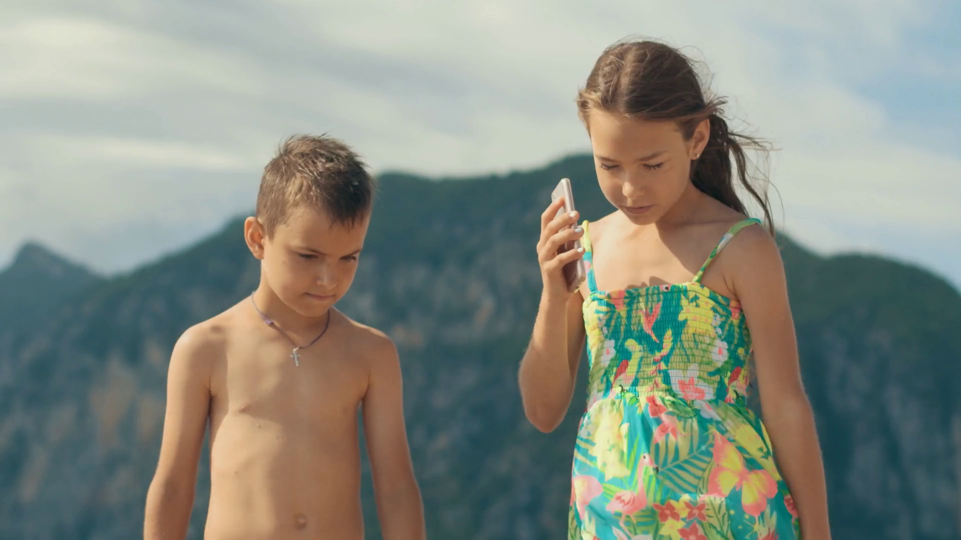 Two Children Have Fun Listen Music On Stock Footage SBV-331510952 ...