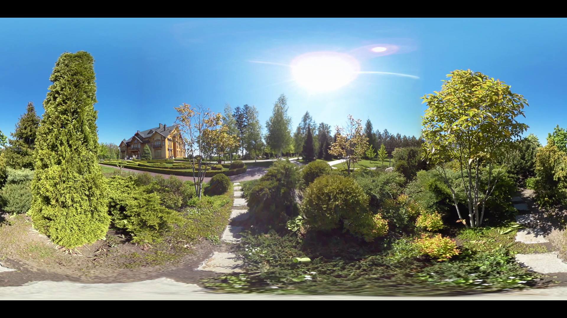 Virtual reality of detached house in private garden. Brick house on ...