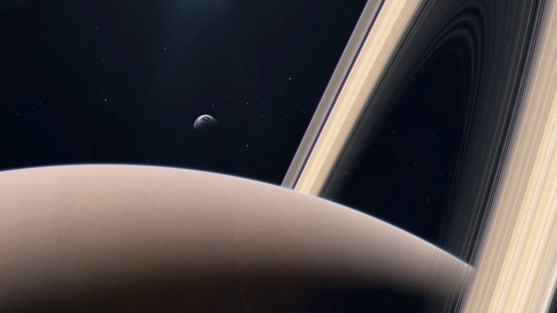 Saturn's Moon Mimas Rising From Behind Gas Stock Motion Graphics SBV ...