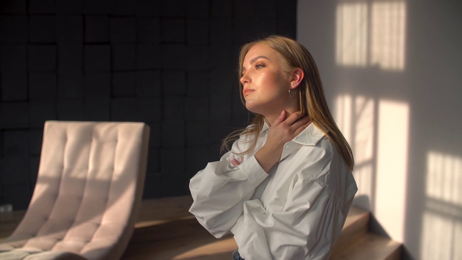 Relaxed Model Posing Photo In Livingroom Stock Footage SBV-348363341 ...