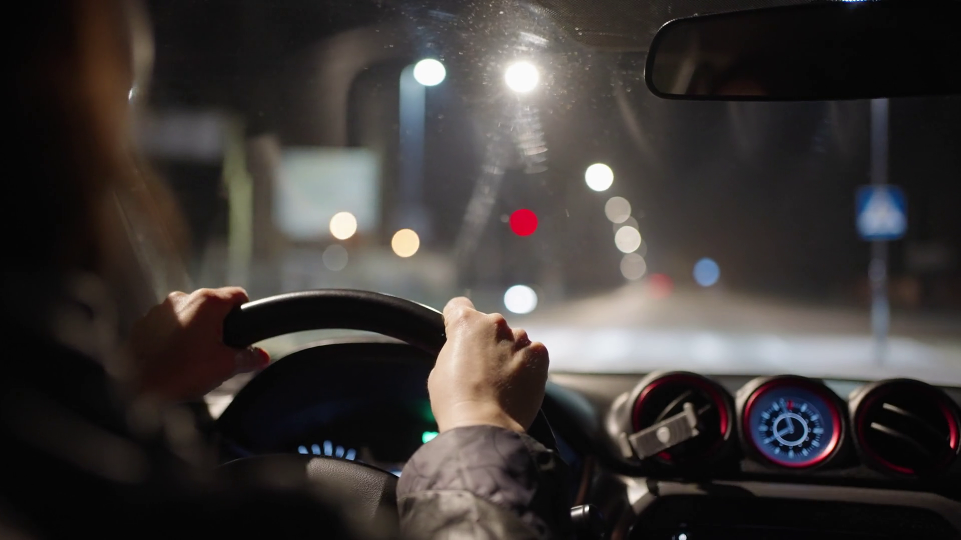Woman Drives Car At Night Through Suburban Stock Footage SBV-348638437 ...