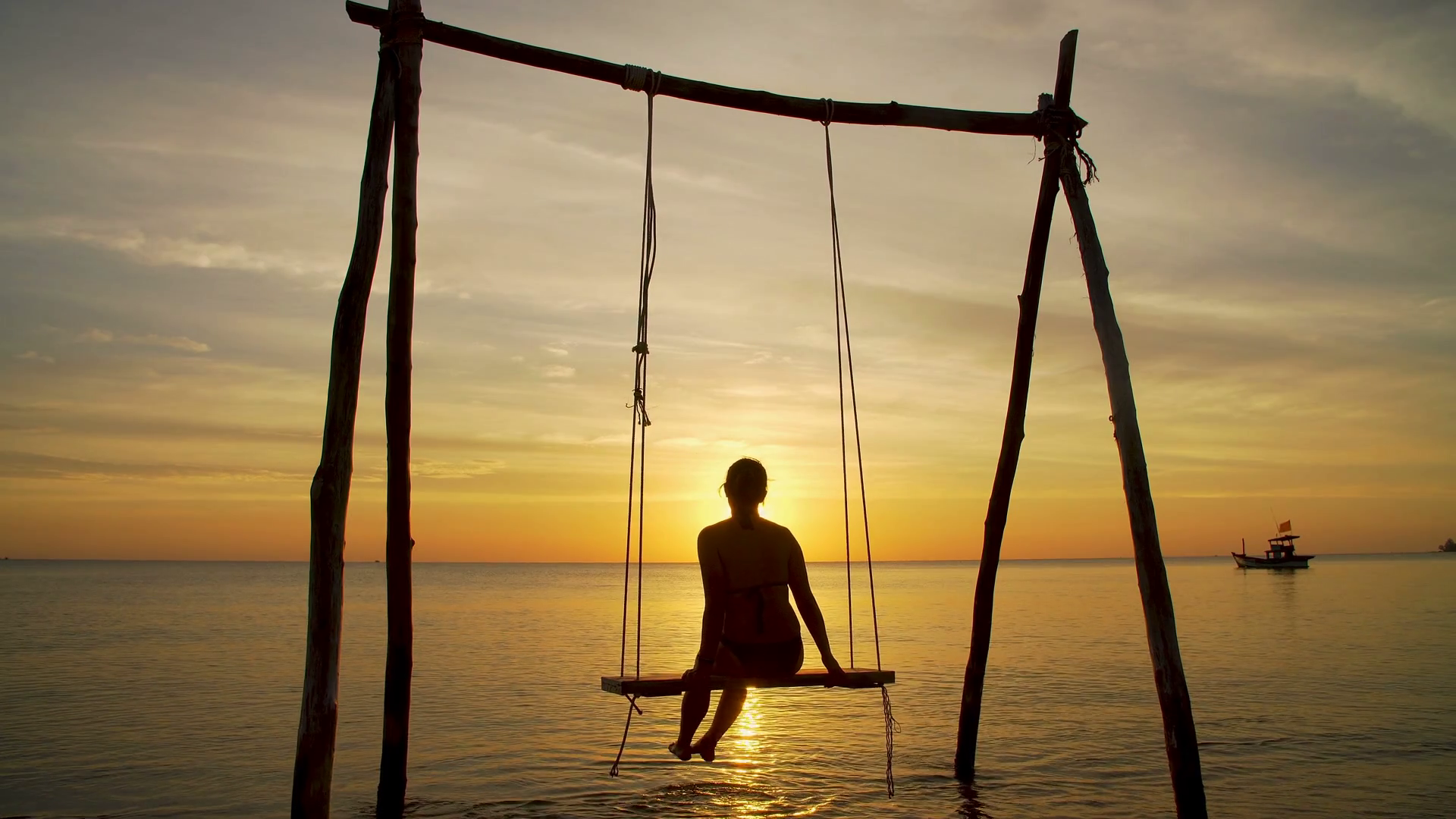 Girl On Swing Seashore On Sunset Stock Footage SBV-332978276 - Storyblocks