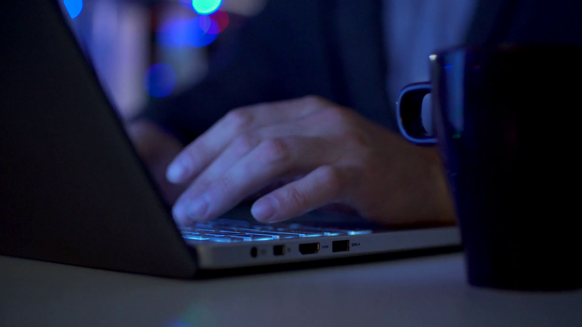 Hands Of Man Working Computer Late Night Stock Footage SBV-329254734 ...