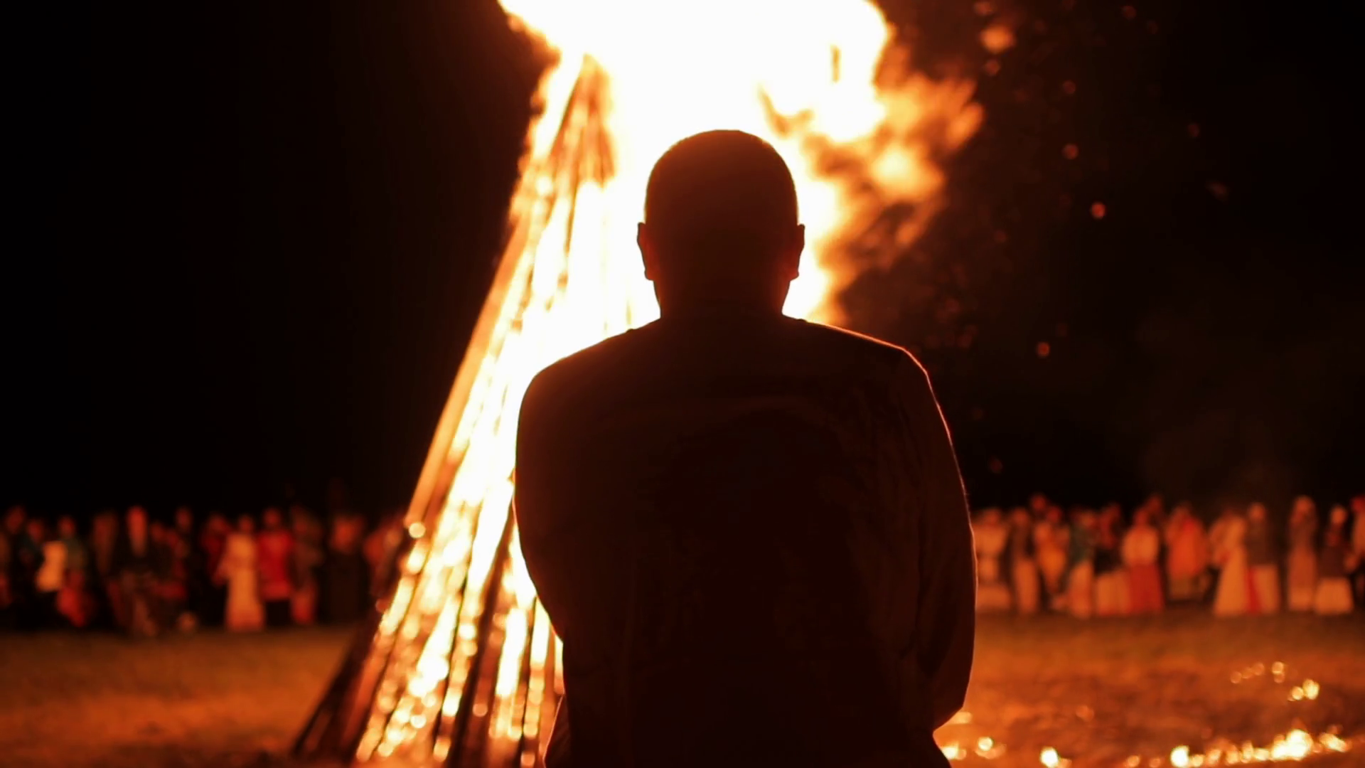 Silhouette Of Man Large Bonfire During Stock Footage SBV-348554970 ...