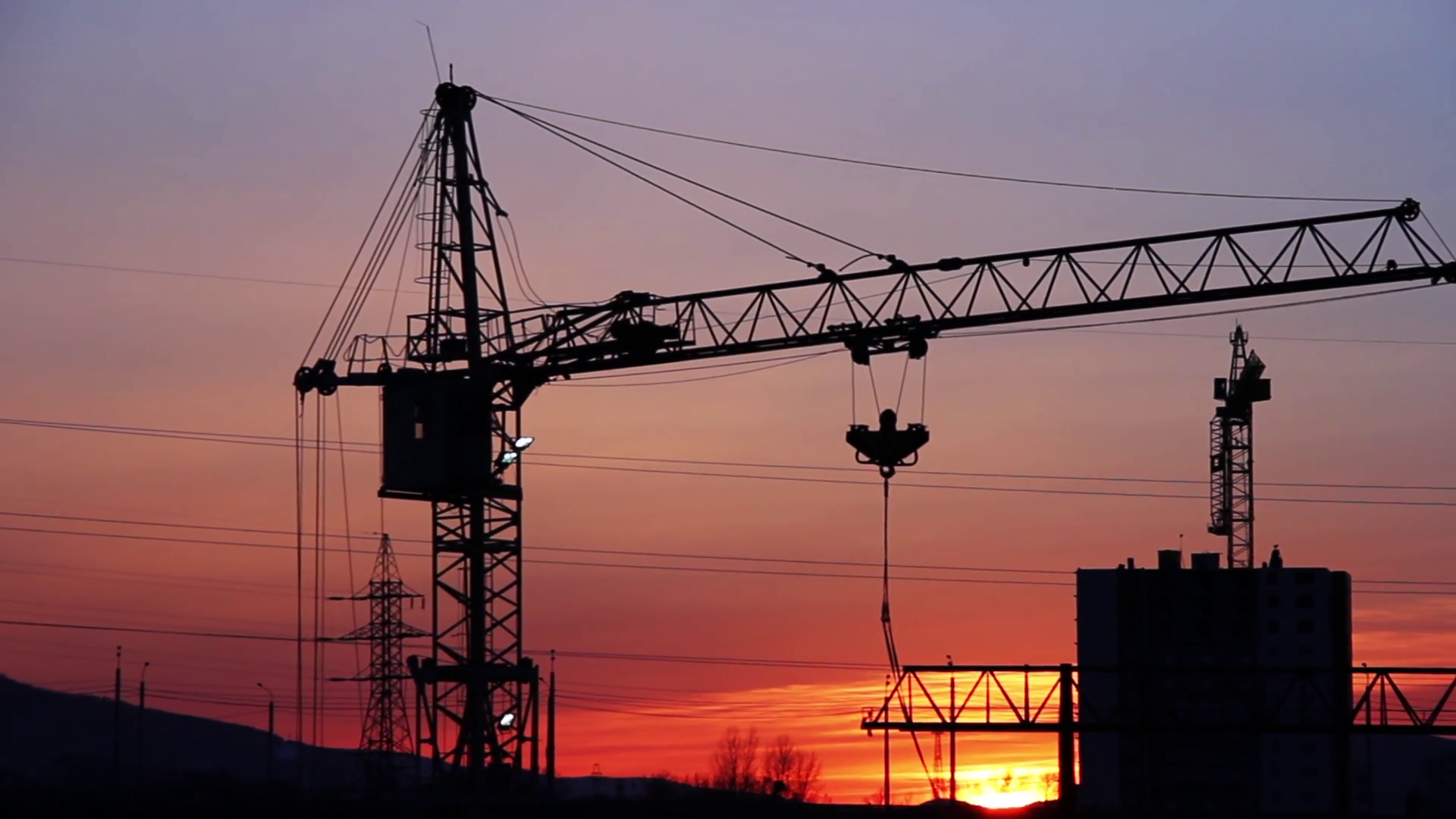 Construction Crane Working At Sunset Stock Footage SBV-338526985 ...