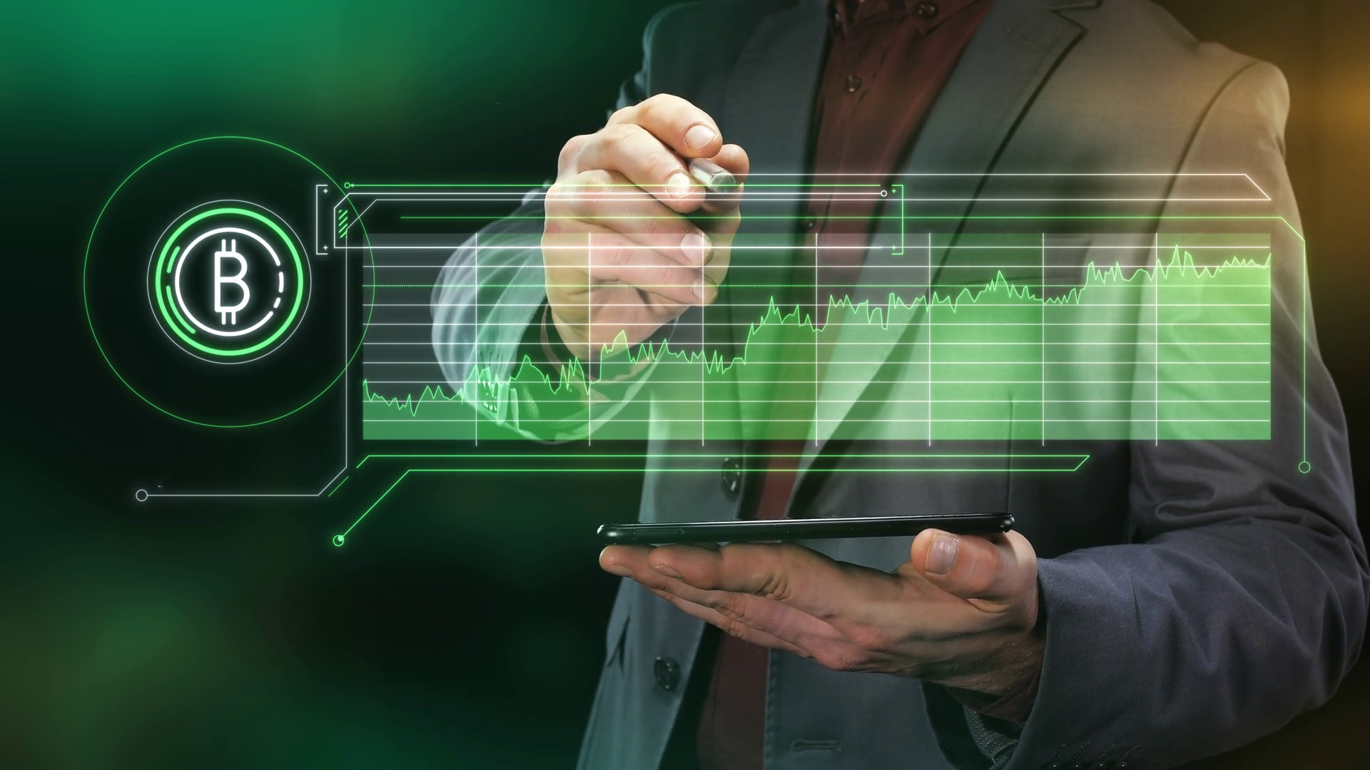 A Man Monitors Growth Of Bitcoin Quotes On Stock Footage SBV-348421799 ...