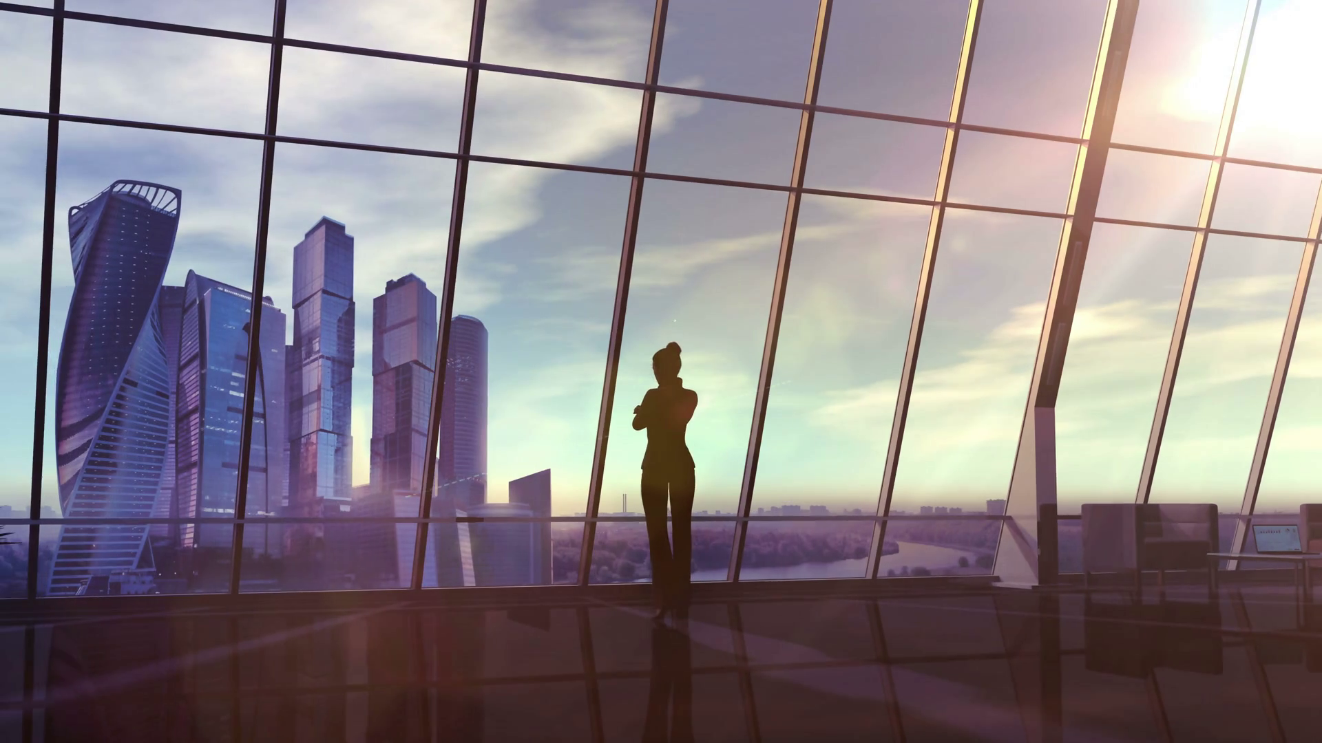 At Sunset Business Woman In Office Views Stock Motion Graphics SBV ...