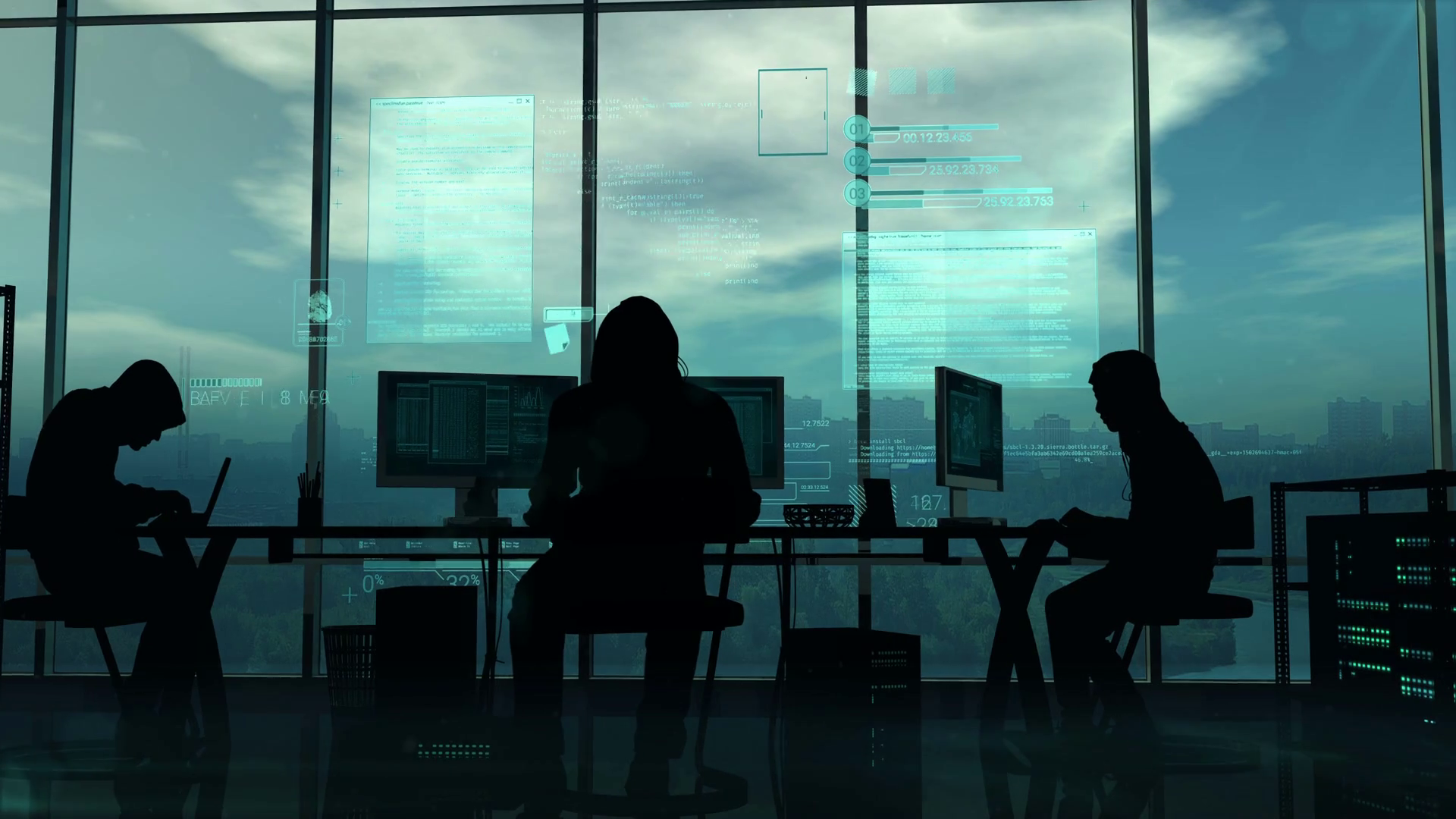 Hackers at work on the blue background Motion Background - Storyblocks