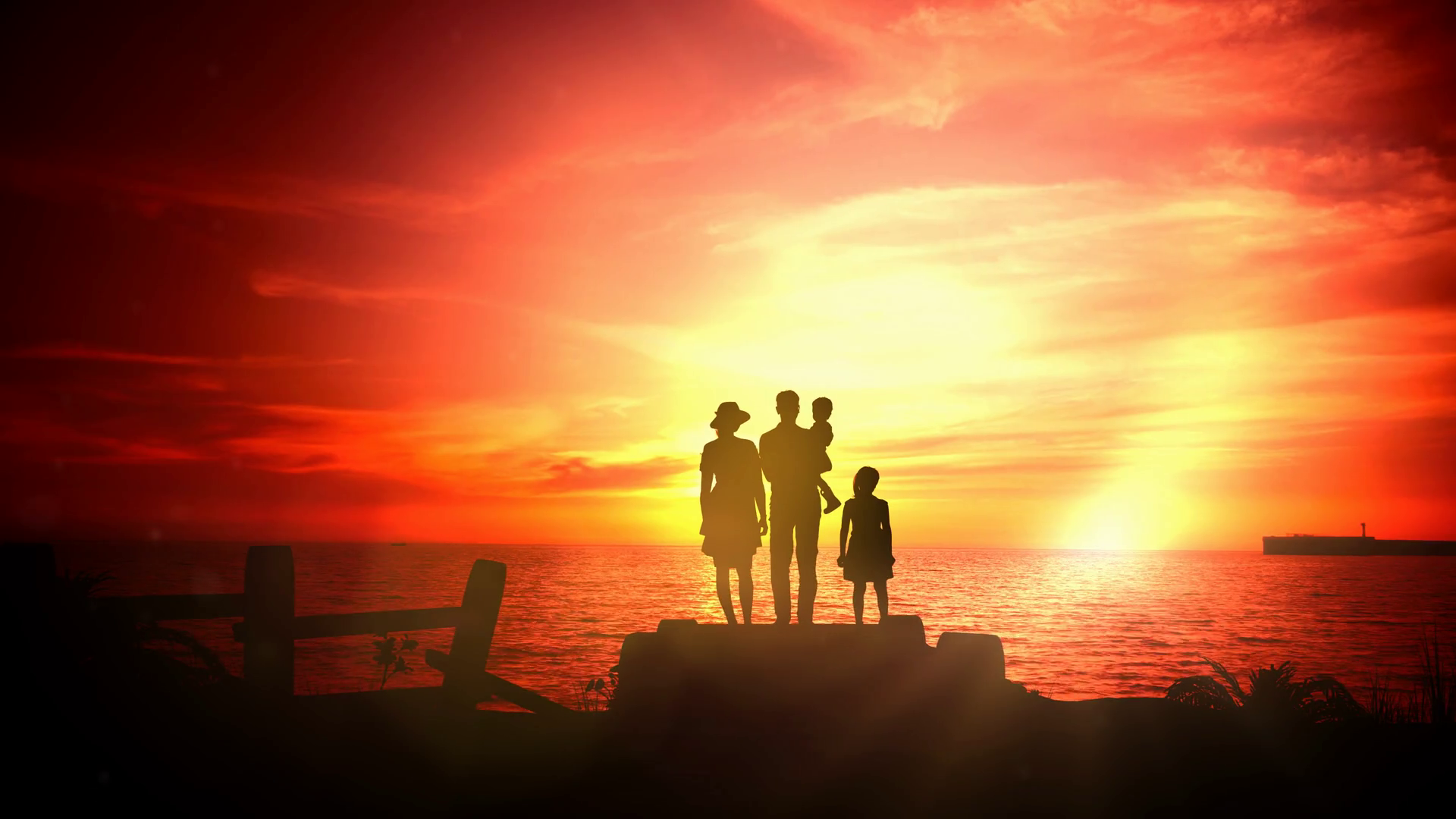 Silhouette Of Family On Background Of Red Stock Footage SBV-338465329 ...