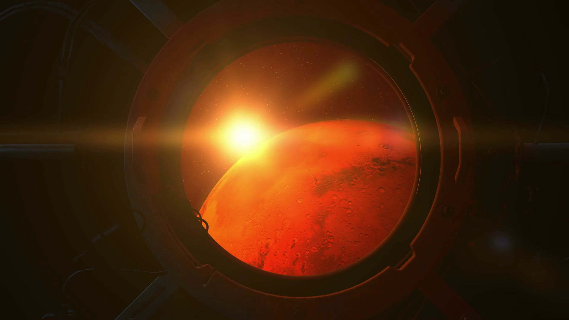 Sun-lit Mars From Round Spacecraft Porthole Stock Motion Graphics SBV ...