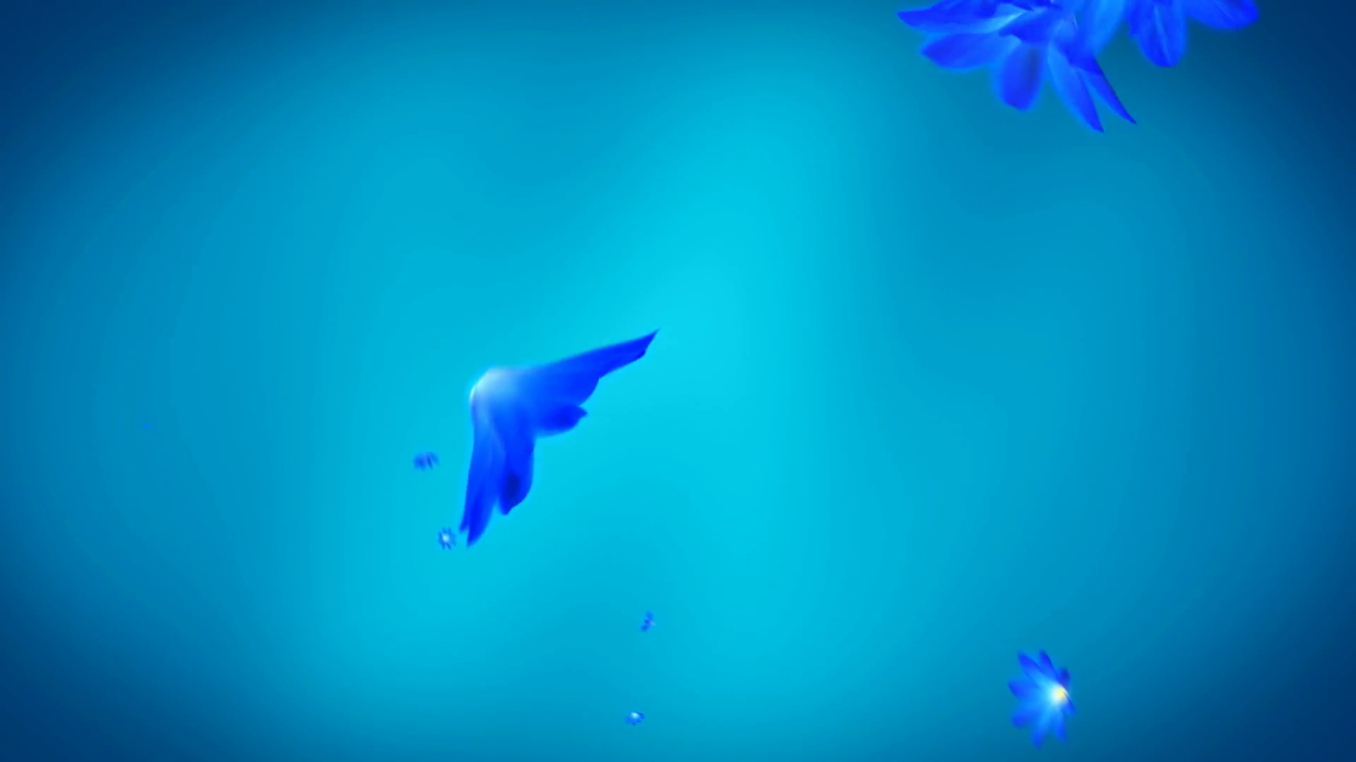 Blue flying flower blossoms on blue abstract background. The clip is ...