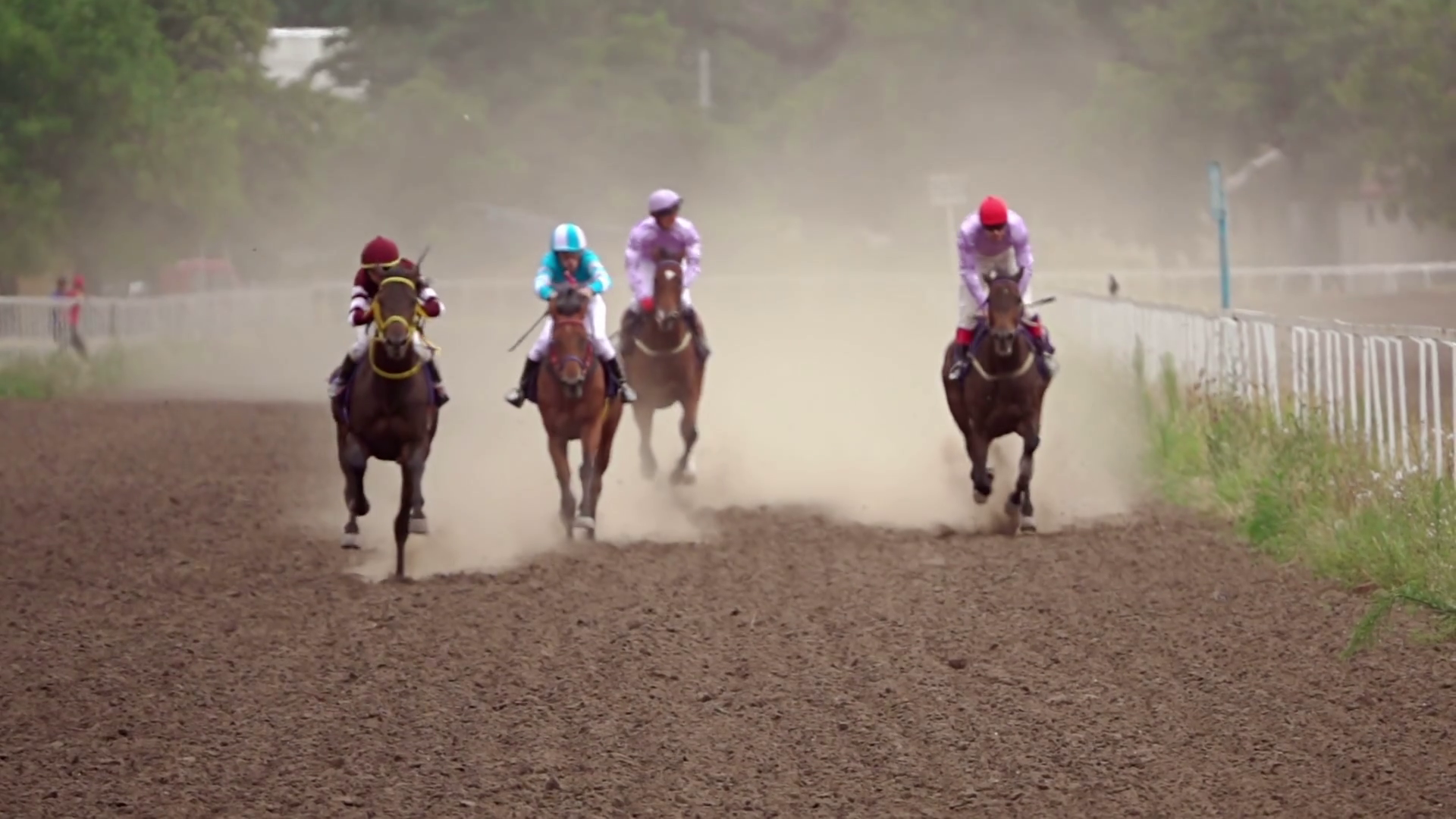 Four Riders On Horse Races Slow Motion Stock Footage SBV-324986291 ...