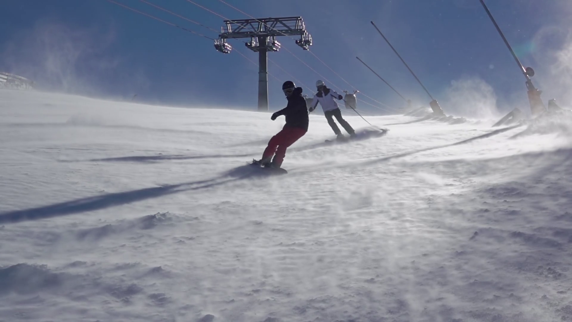 Snowboarder Skier On Ski Slope Slow Motion Stock Footage SBV-337951269 ...