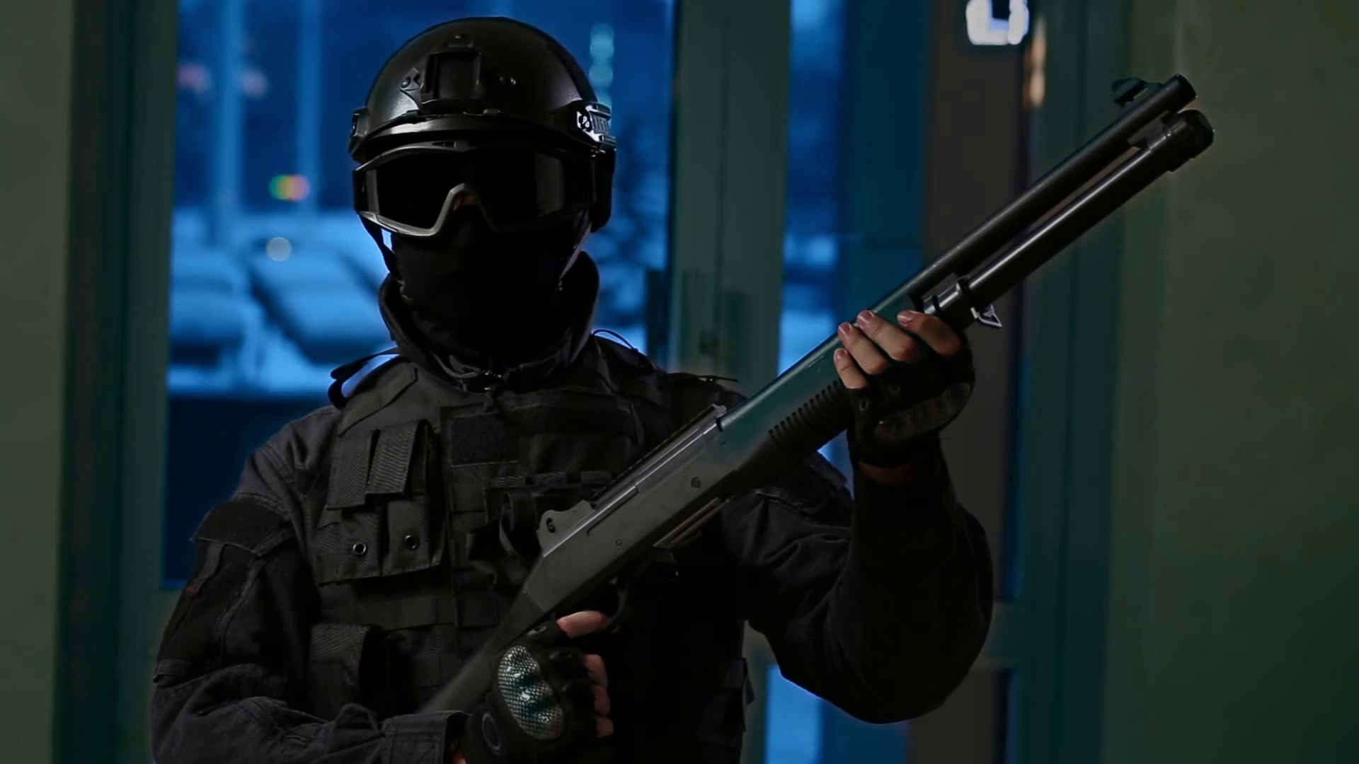 A Commando In Black Uniform With Shotgun In Stock Footage SBV-332962837 ...