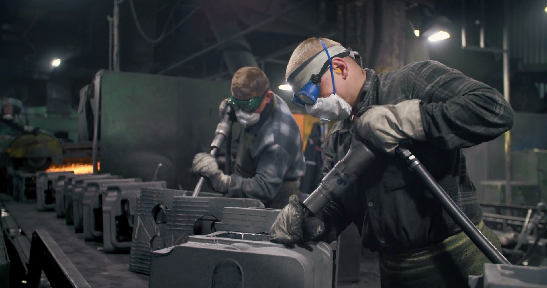 Metallurgical Plant Workers Work On Conveyor Stock Footage SBV ...