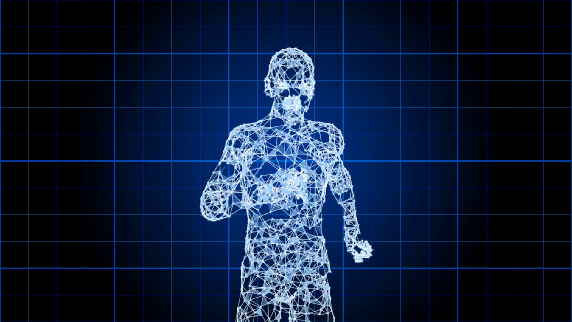 Particle Man 1001: A running man made of abstract, complex particles on ...