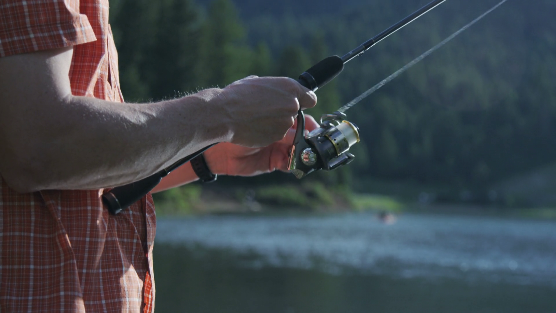 Man Reeling In Fishing Line Fishing Stock Footage SBV-305107489 ...