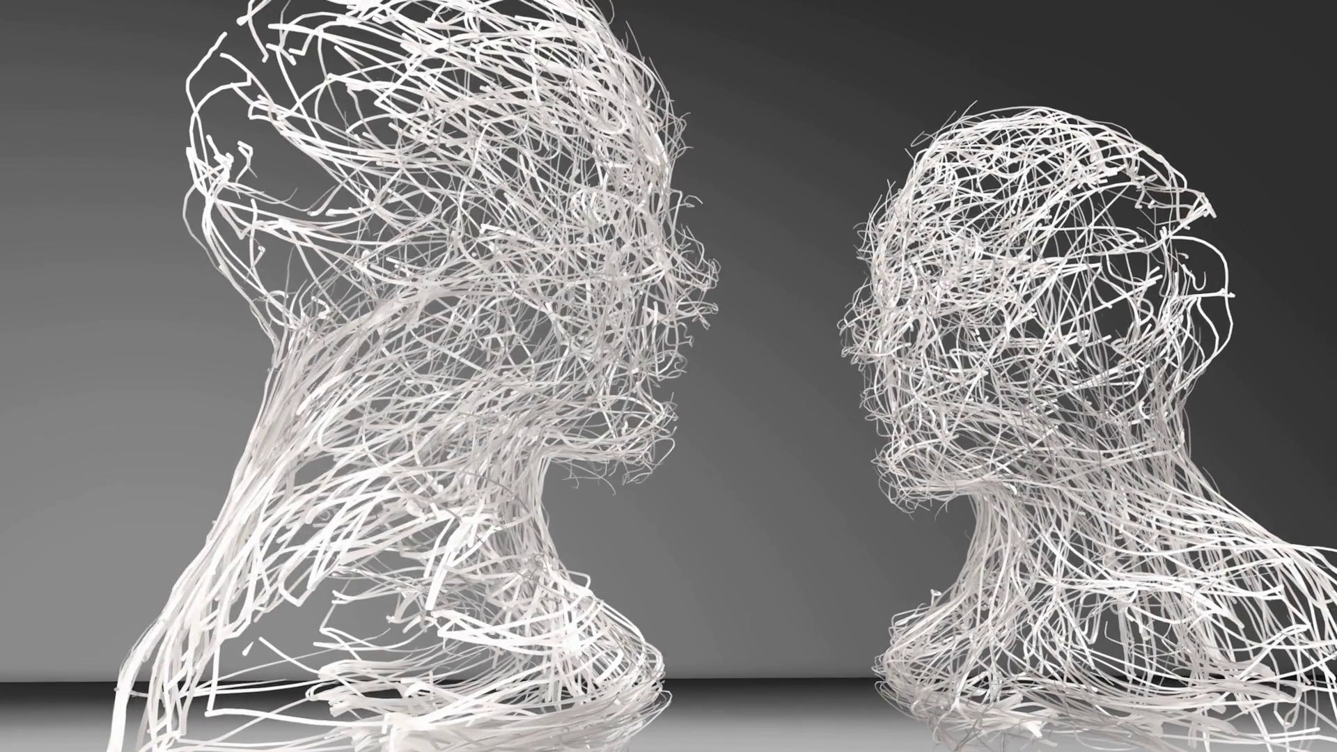 Abstract conceptual composition - two people face to face. The 3D ...