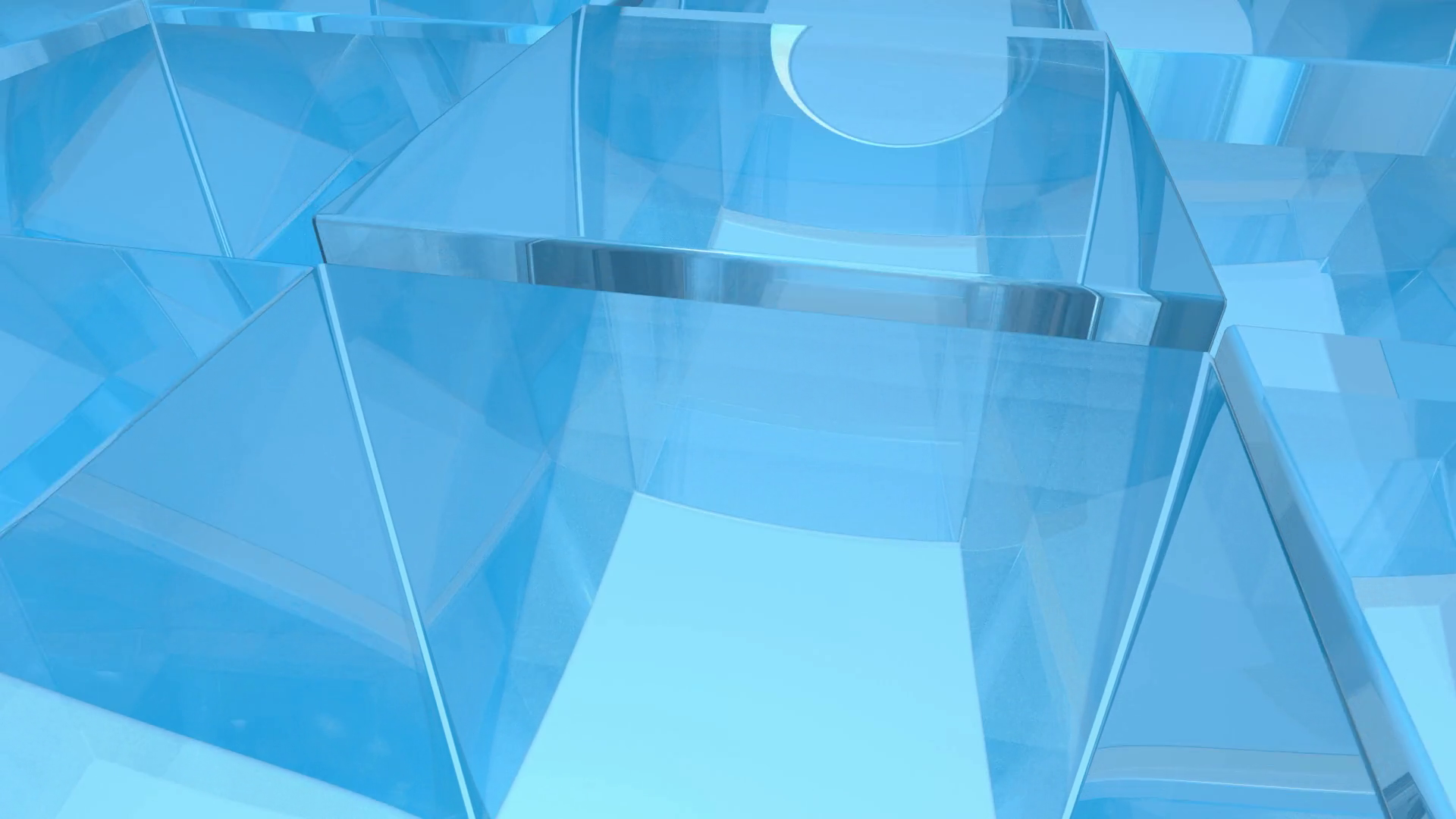 Blue glass transparent cubes randomly moving in 3d space. Seamless loop ...