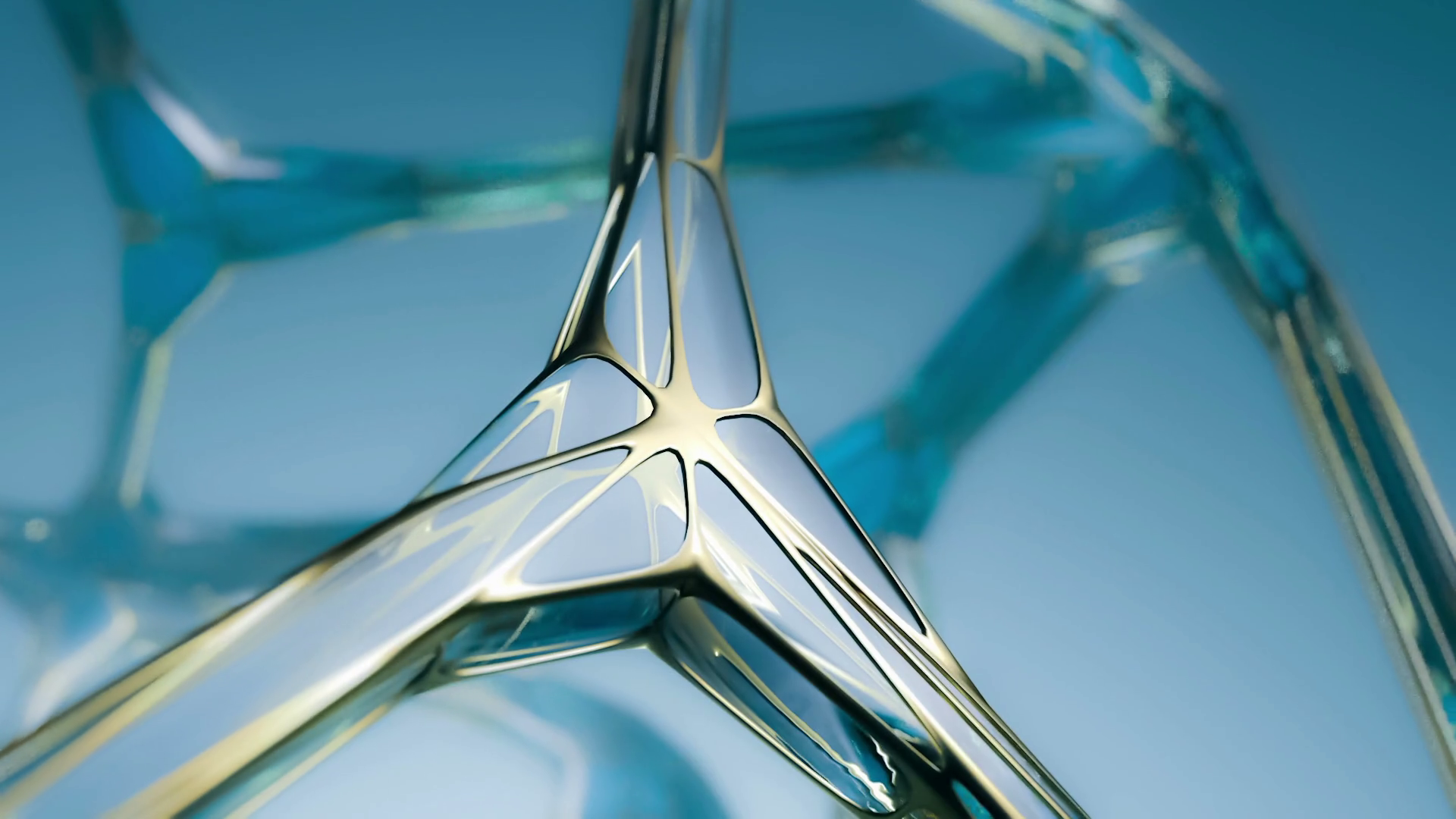 Blue strange ancient alien object, made by gold and crystal, slowly ...