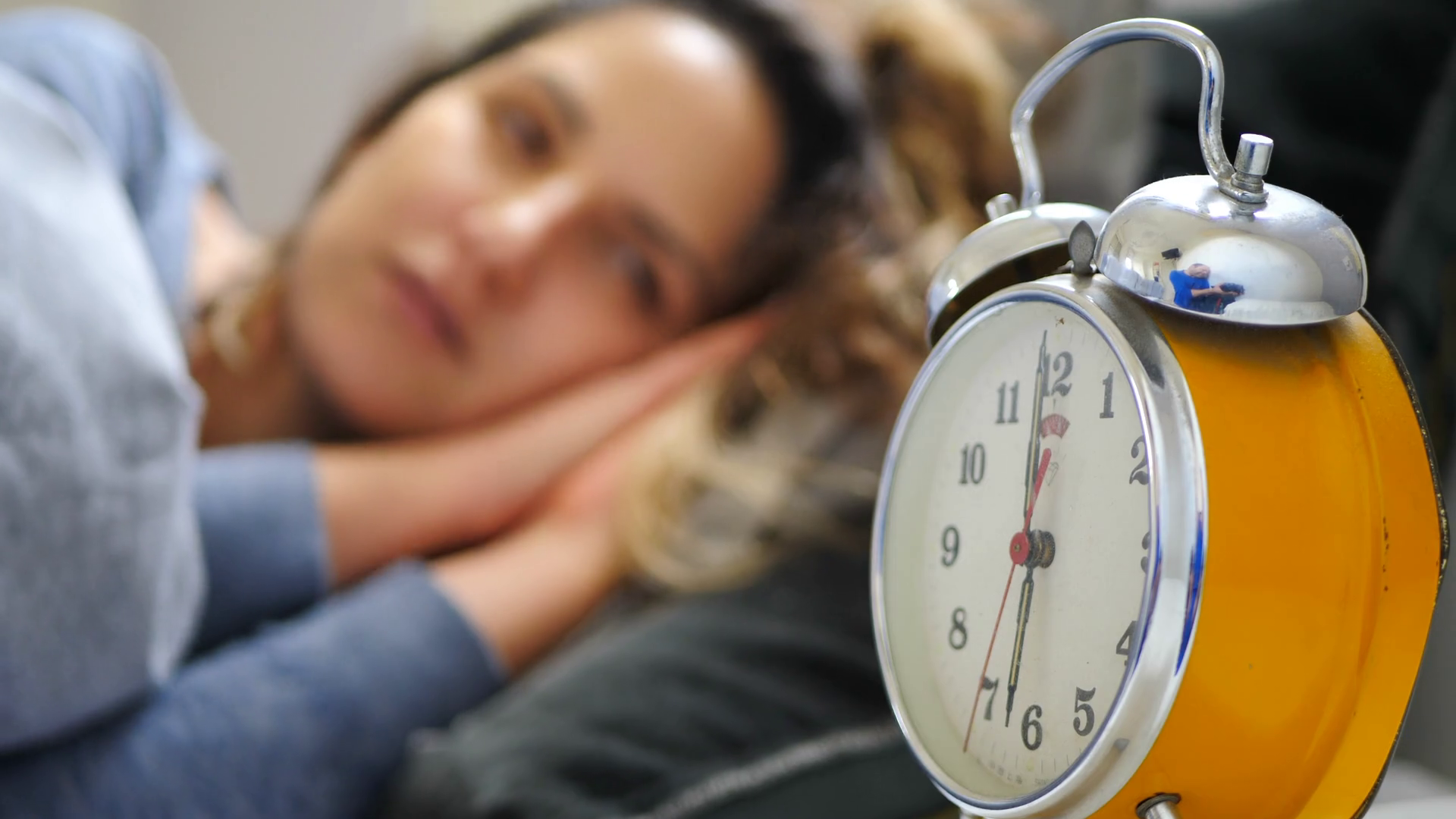 Woman Wake Up In Stress With Retro Alarm Stock Footage SBV-320484617 ...