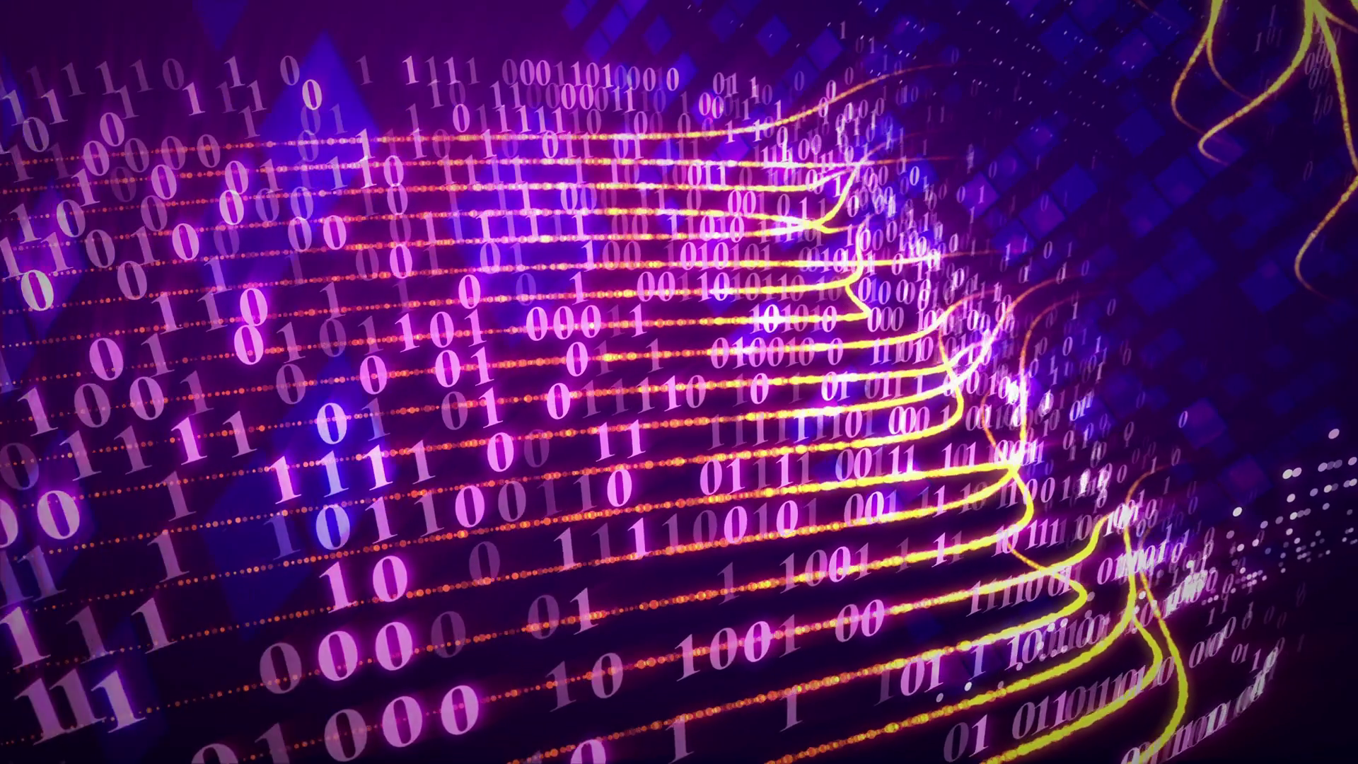 Lines of binary codes traveling through the path. Internet data ...
