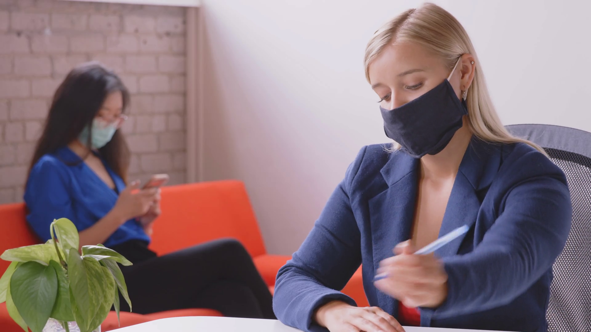 Two Colleagues Social Distance At Work Stock Footage SBV-338602405 ...