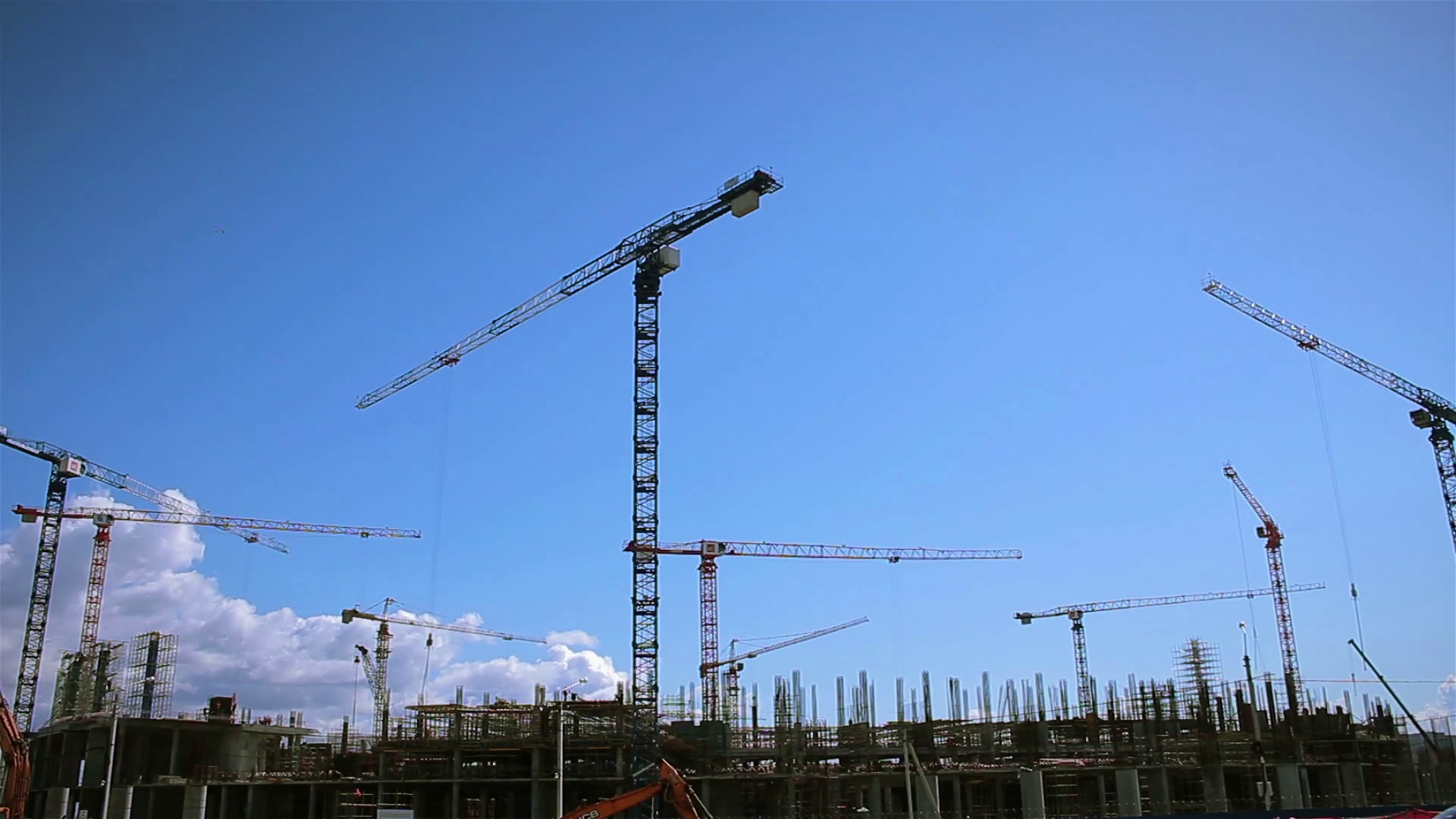 Timelapse Of Construction Cranes Working On Stock Footage SBV-311891344 ...
