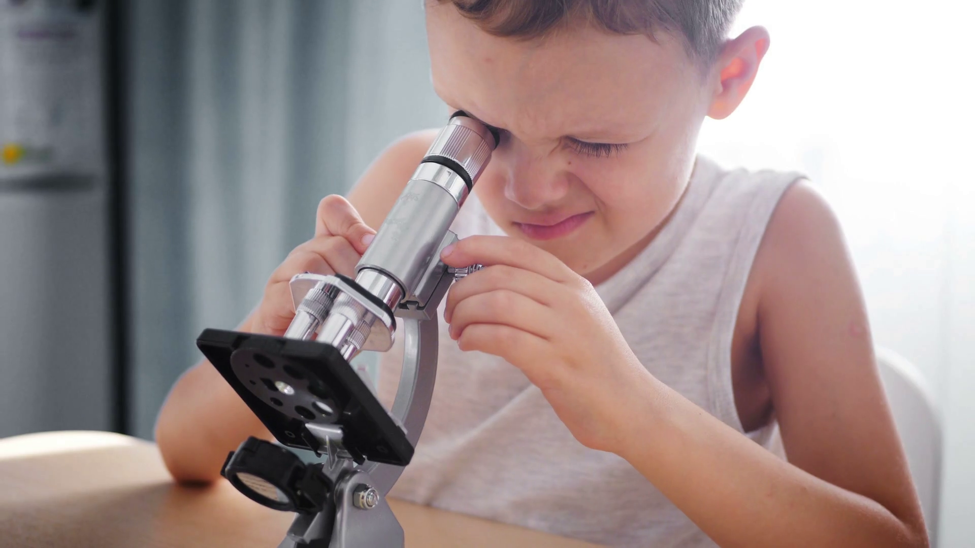 Child baby caucasian little boy scientist biologist researcher working ...