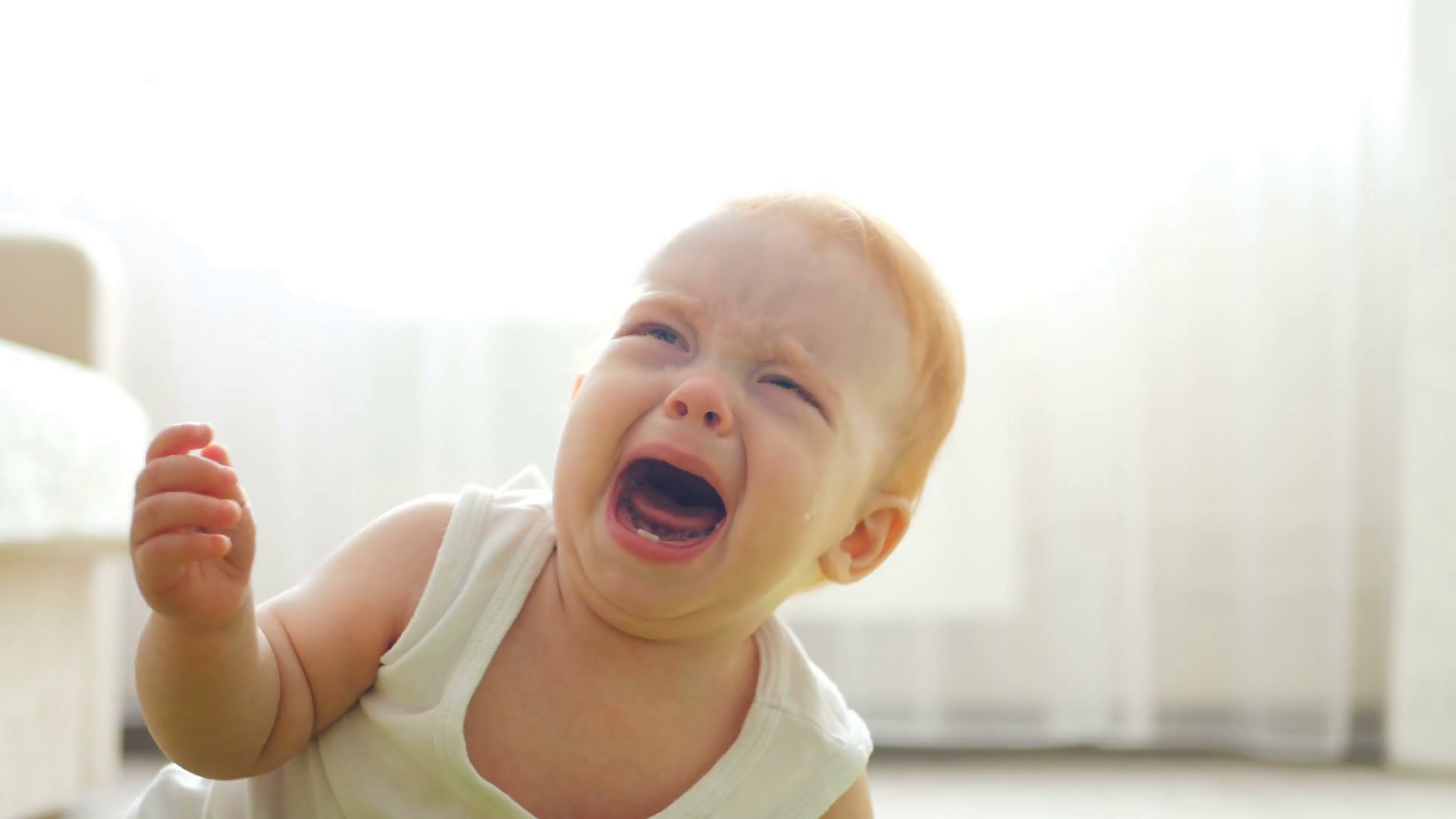 Crying Redhead Baby Girl Sitting On Floor Stock Footage SBV-334983846 ...
