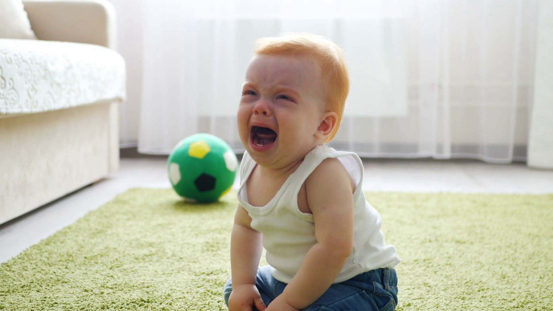 Crying Redhead Baby Girl Sitting On Floor Stock Footage SBV-334983845 ...