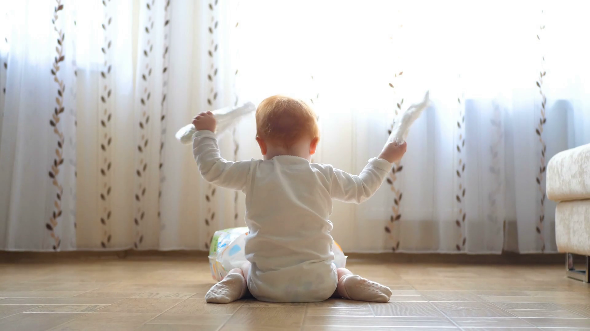 Redhead Baby Girl Playing With Diapers On Stock Footage SBV-336088172 ...