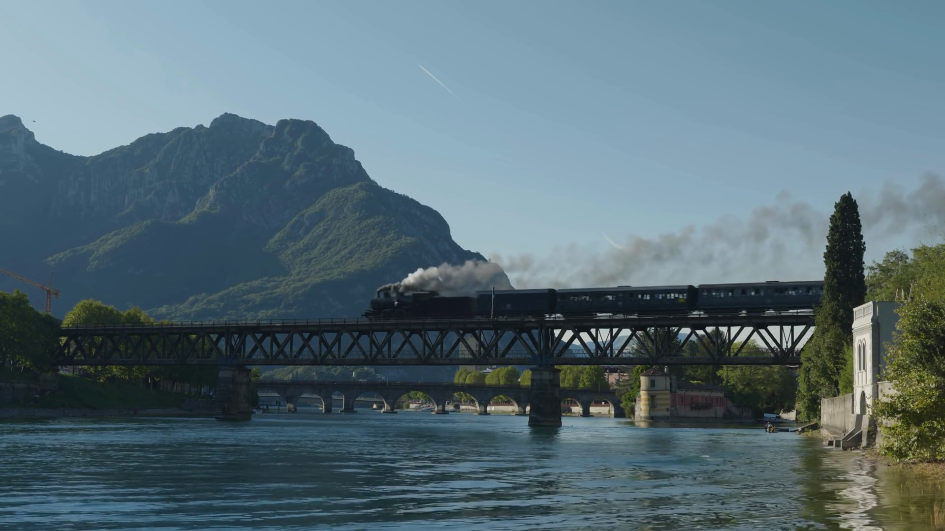 A Steam Train Crossing Iron Viaduct On Adda Stock Footage SBV-347740391 ...
