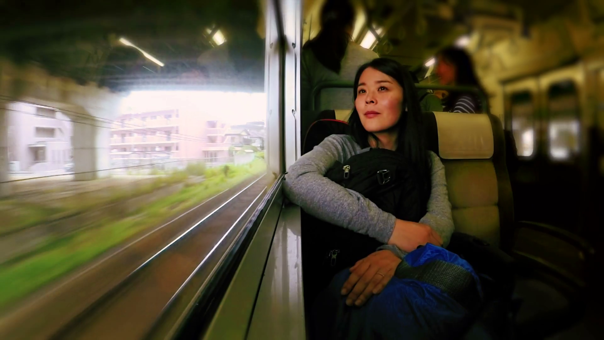 Woman Traveling Train Looking Out Window Stock Footage SBV-302014380 ...