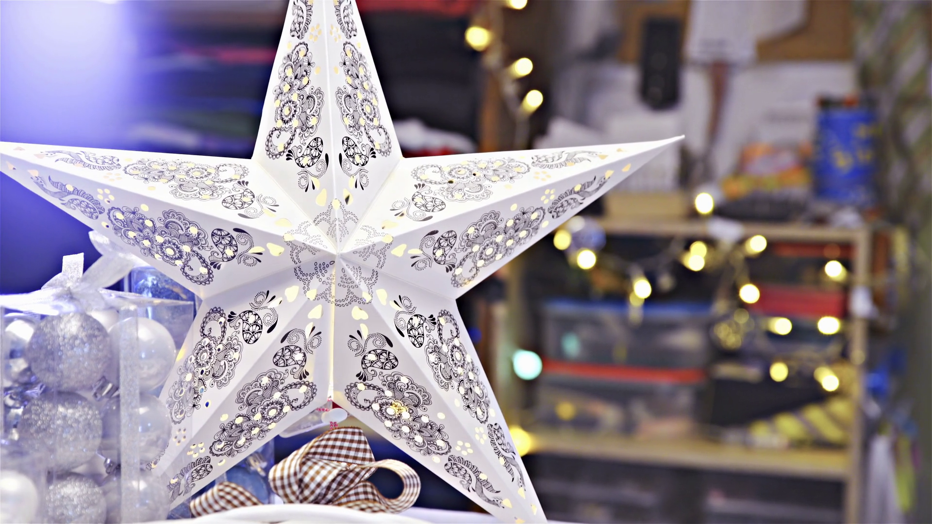 Beautiful Christmas Star With Baubles Beside Stock Footage SBV ...