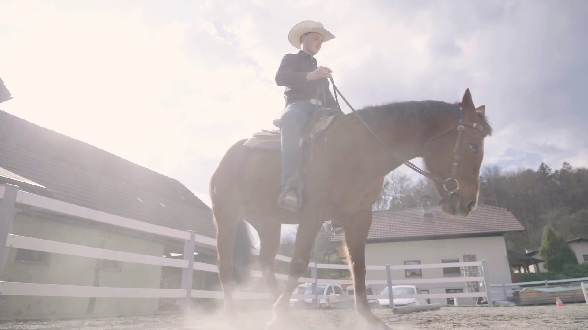 Cowboy Spin Horse Under Sun Low Angle View 4k Stock Footage SBV ...
