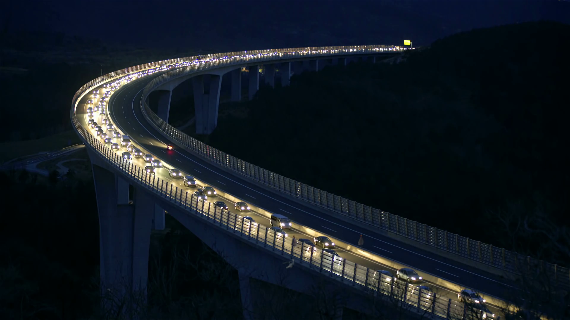 Curved Viaduct Highway At Night With Traffic Stock Footage SBV ...