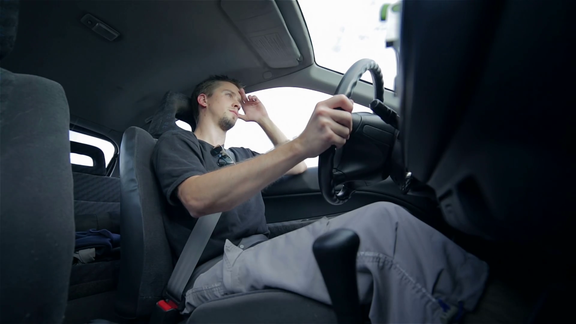 Depressed Person Driving Car Wide Lens Man Stock Footage SBV-316051476 ...