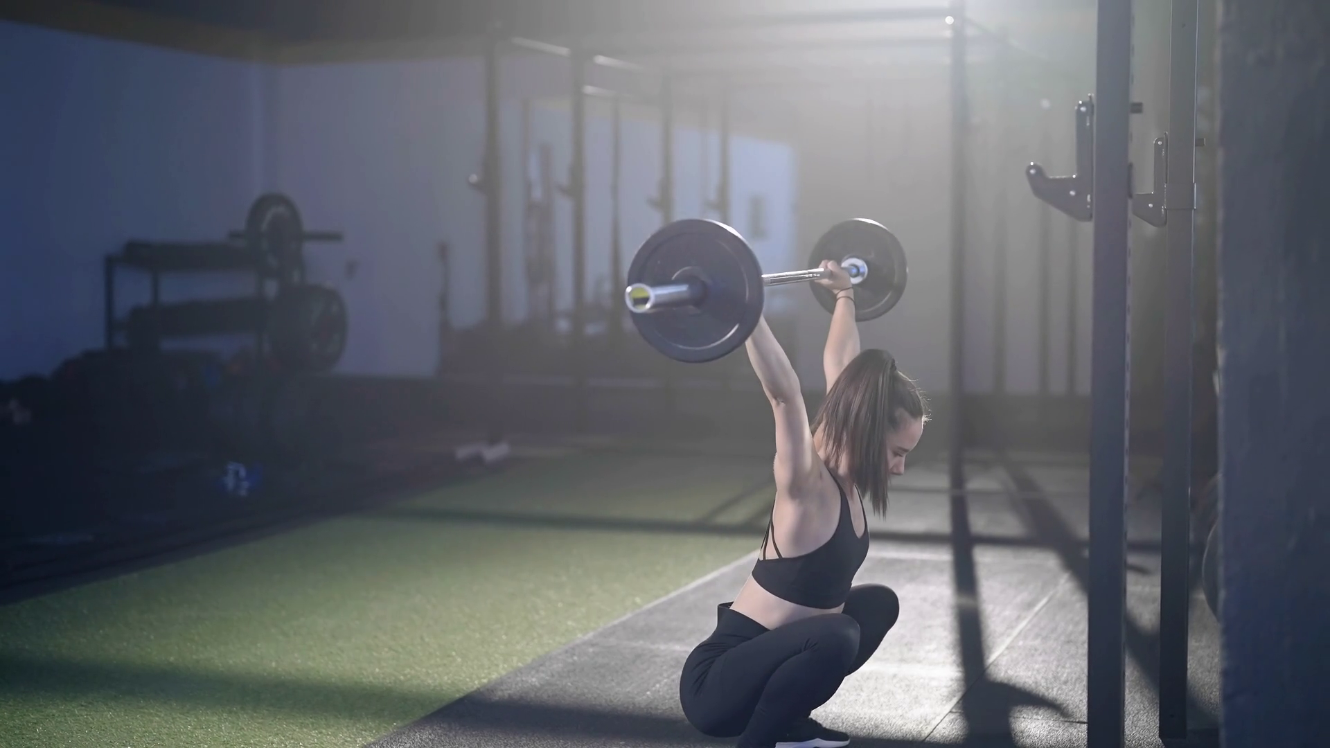 Fitness Woman Exercise Over Head Squat With Stock Footage SBV-347595252 ...