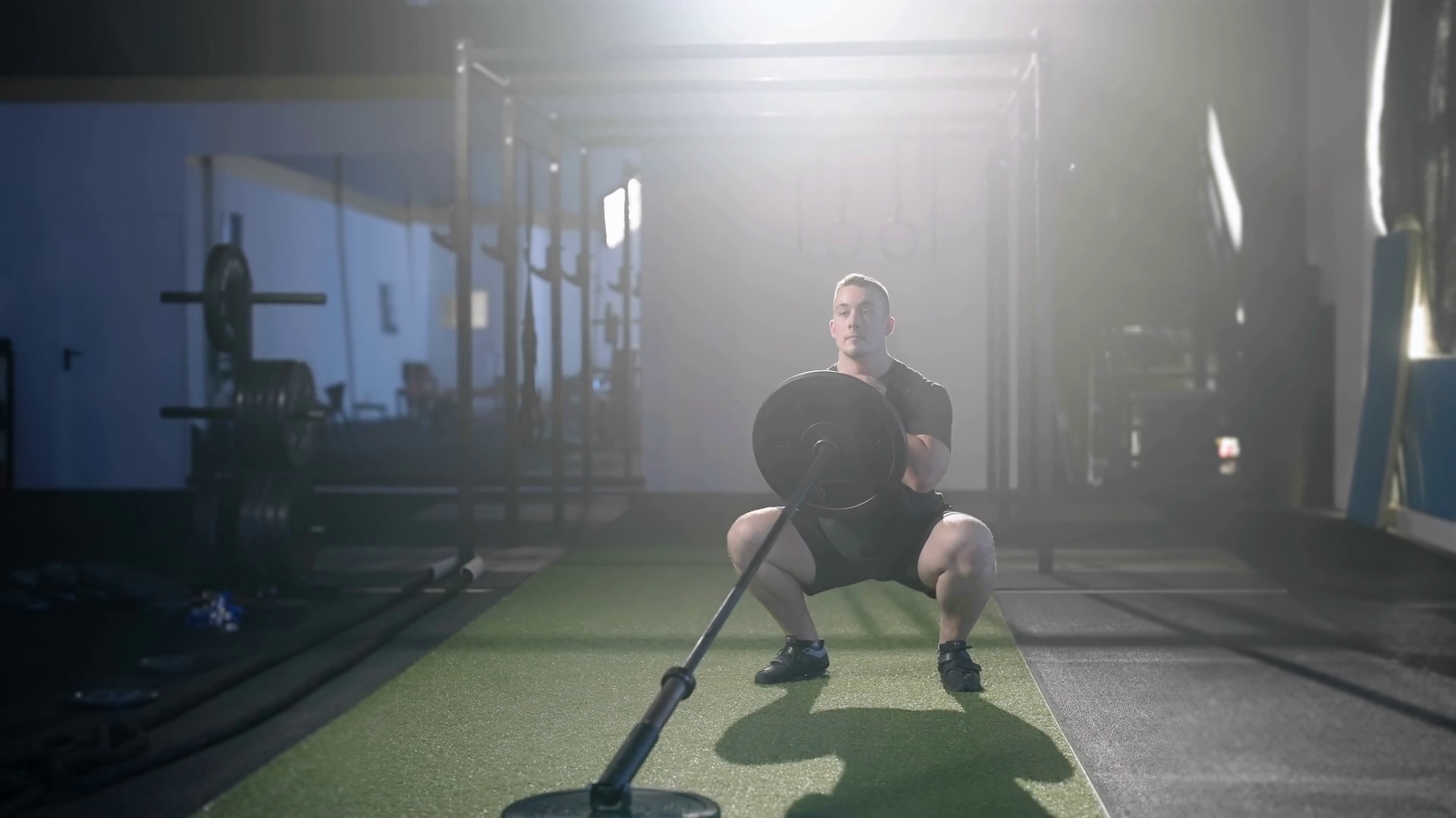 Fitness Man Train Snatch Balance With Stock Footage SBV-347595325 ...