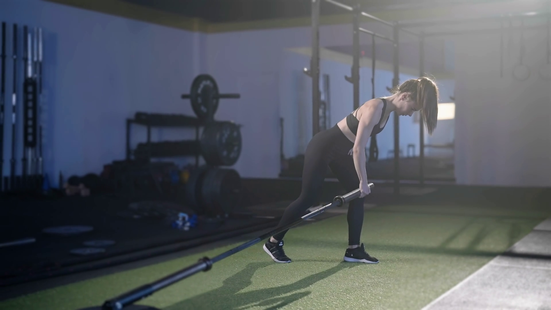 Fitness Girl Exercise Landmine Row With Stock Footage SBV-347595347 ...