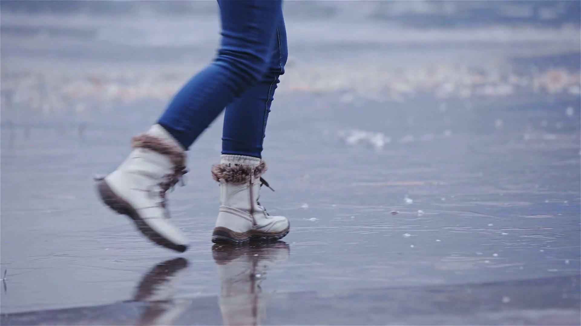 Person In Winter Boots Sliding On Ice Close Stock Footage SBV-348503308 ...