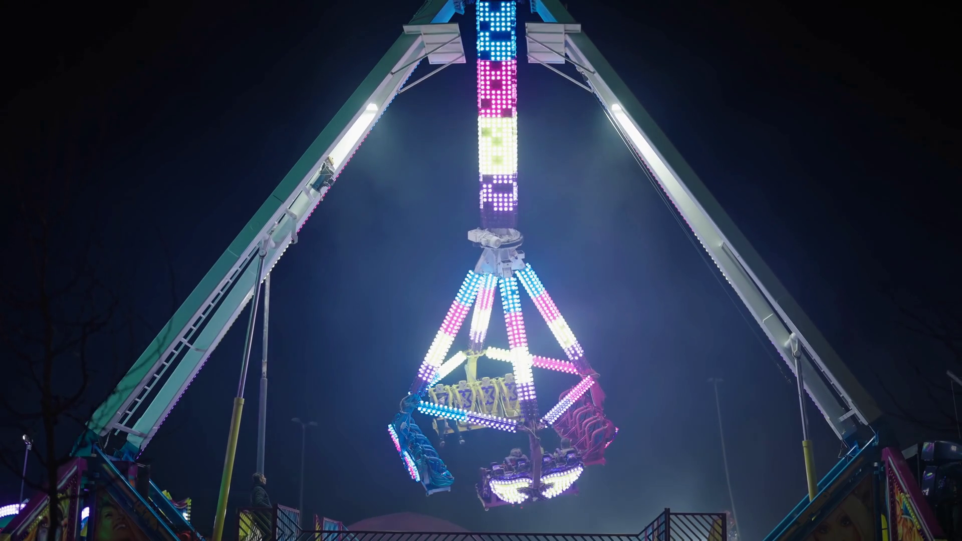 Giant Pendulum Ride With Lights Shining At Stock Footage SBV-348724598 ...