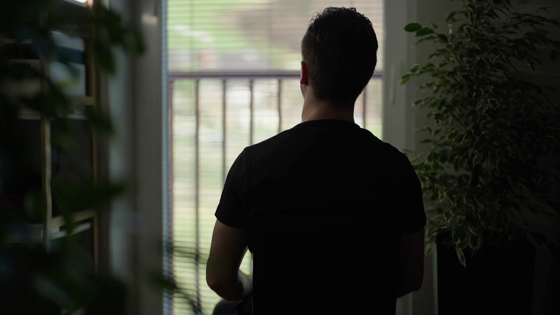 Man Silhouette Watching Through Window Stand Stock Footage SBV ...